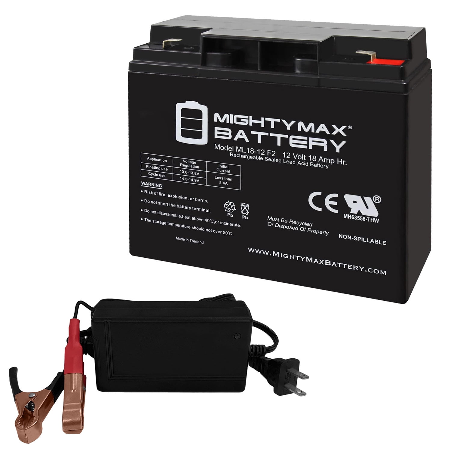 ML18-12F2 - 12 Volt 18 AH, F2 Terminal, Rechargeable SLA AGM Battery ...