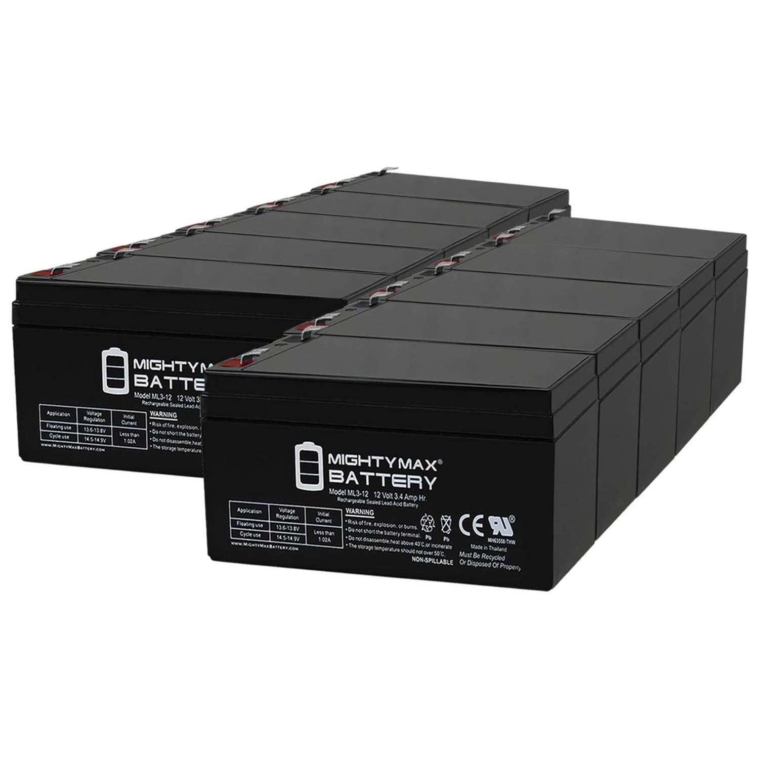 ML3-12 BATTERY FOR WP3-12 Backup 12 Volt 3.4AH - 10 Pack - Walmart.com