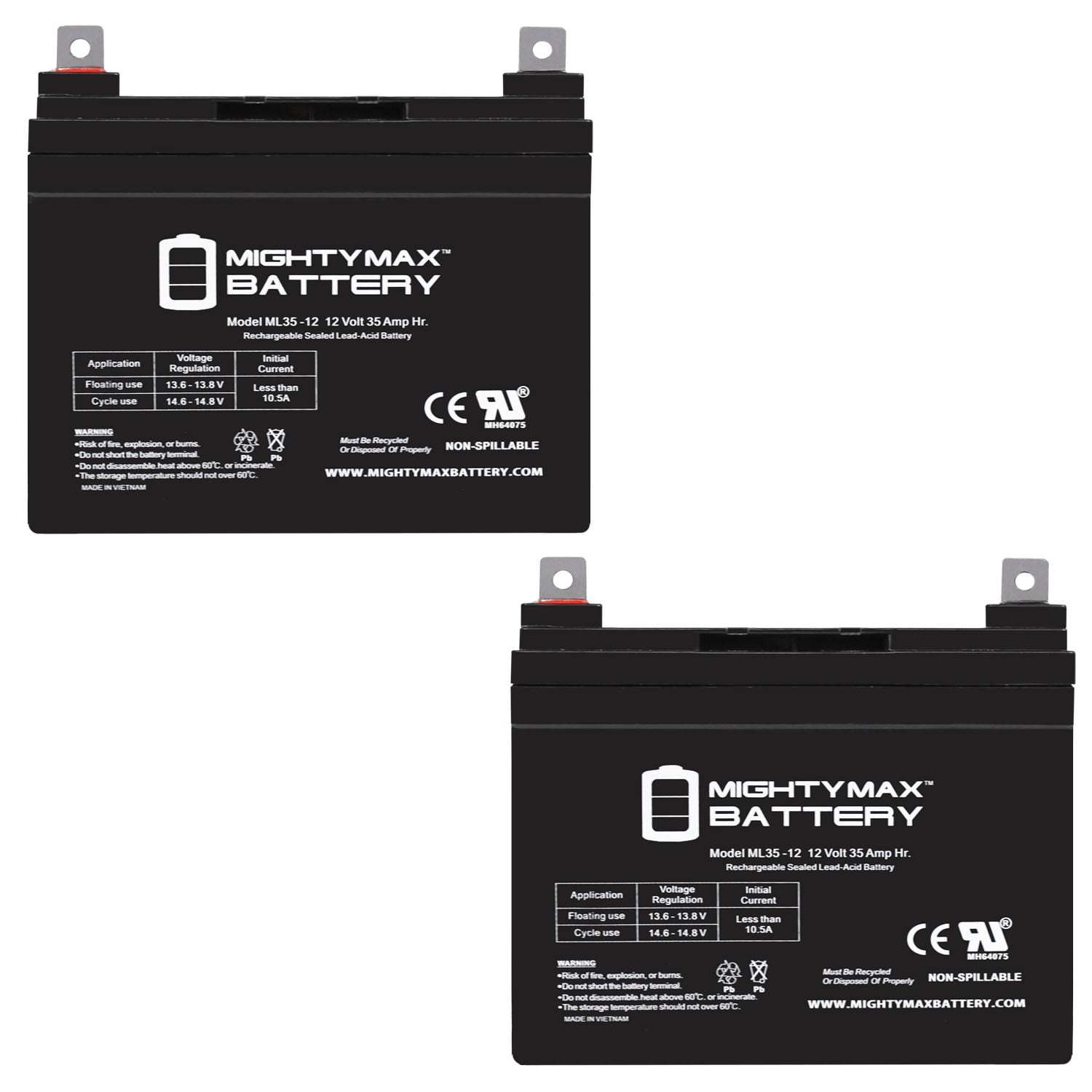Mighty Max ML35-12 - 12V 35AH Sealed Lead Acid AGM Battery Set - 2 Pack ...