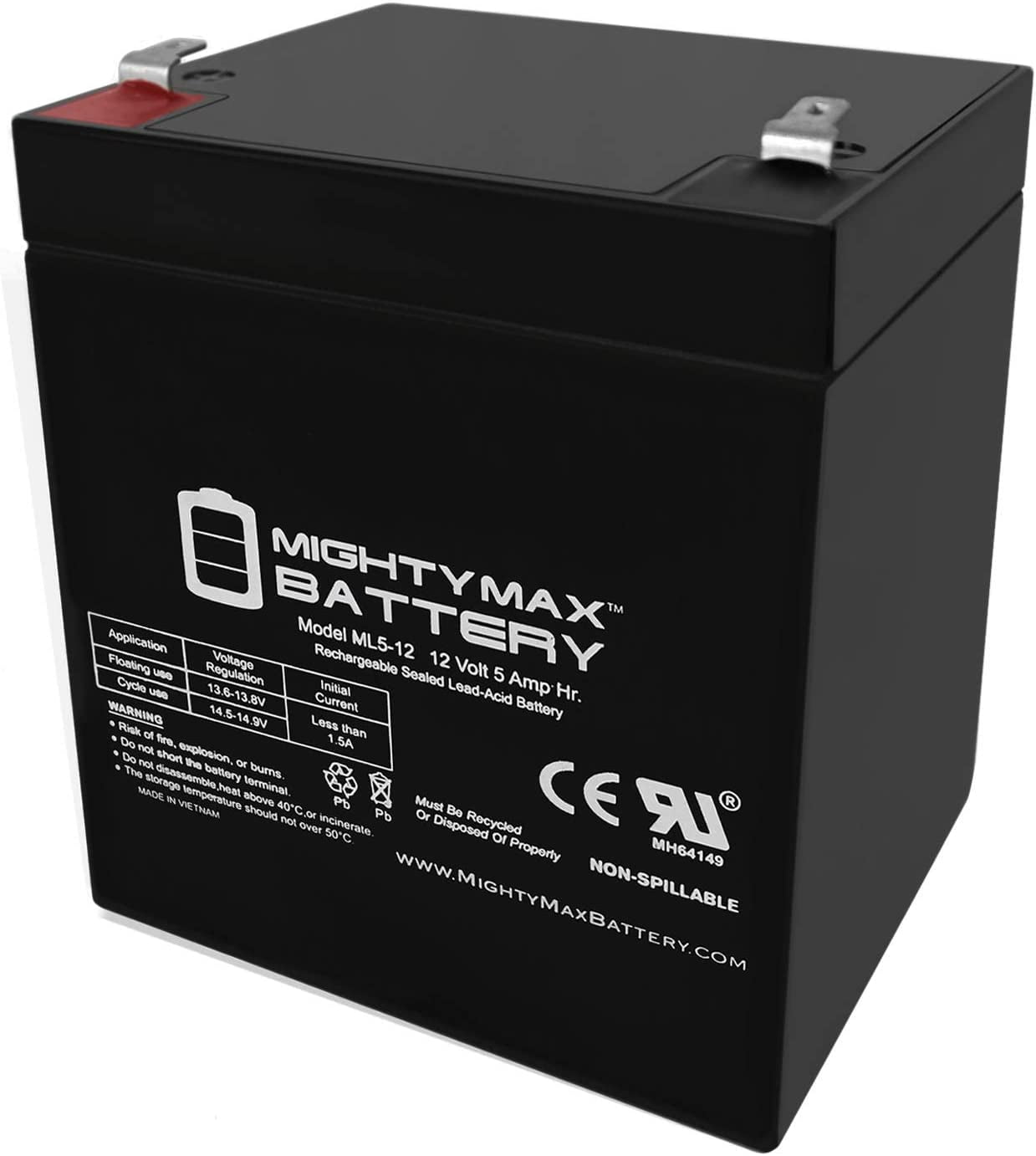 ML5-12 - 12 Volt 5 AH, F1 Terminal, Rechargeable SLA AGM Battery ...