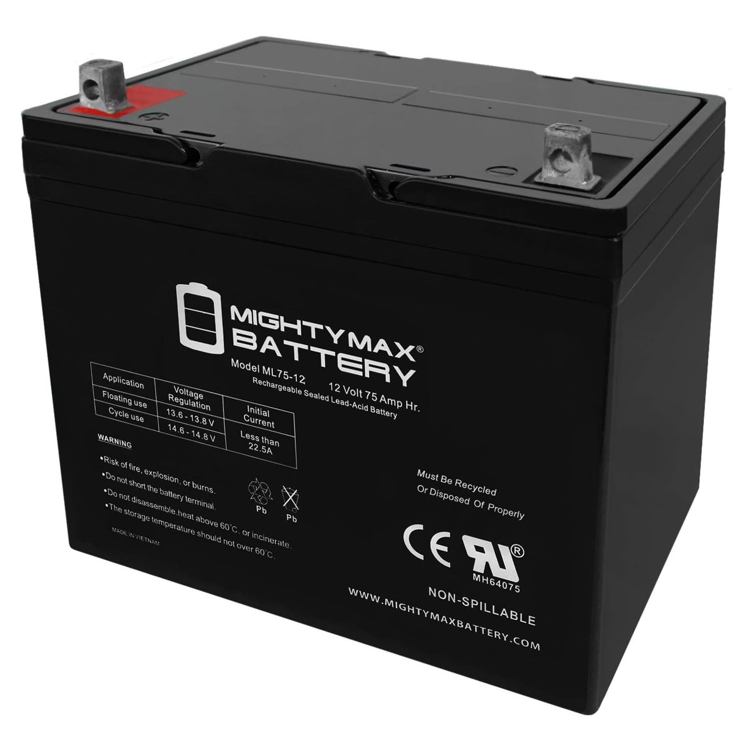 ML75-12 12V 75Ah Battery Replaces Pride BATGEL1009 - Walmart.com