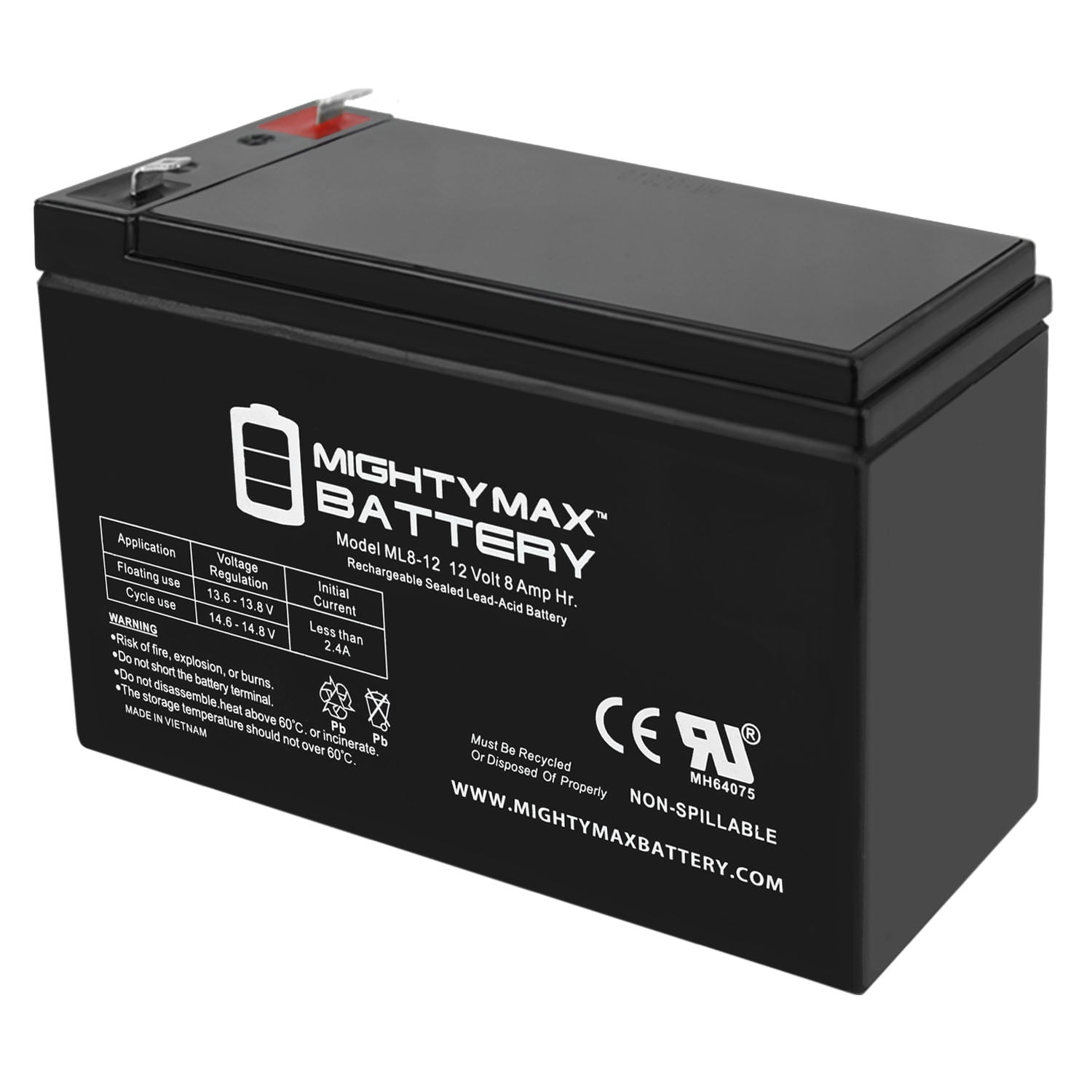 ML8-12 - 12 Volt 8 AH, F1 Terminal, Rechargeable SLA AGM Battery ...