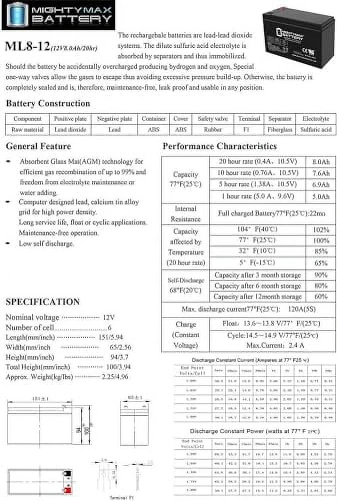 ML8-12 - 12V 8AH Battery for APC Back-UPS BE750G 750VA - Walmart.com