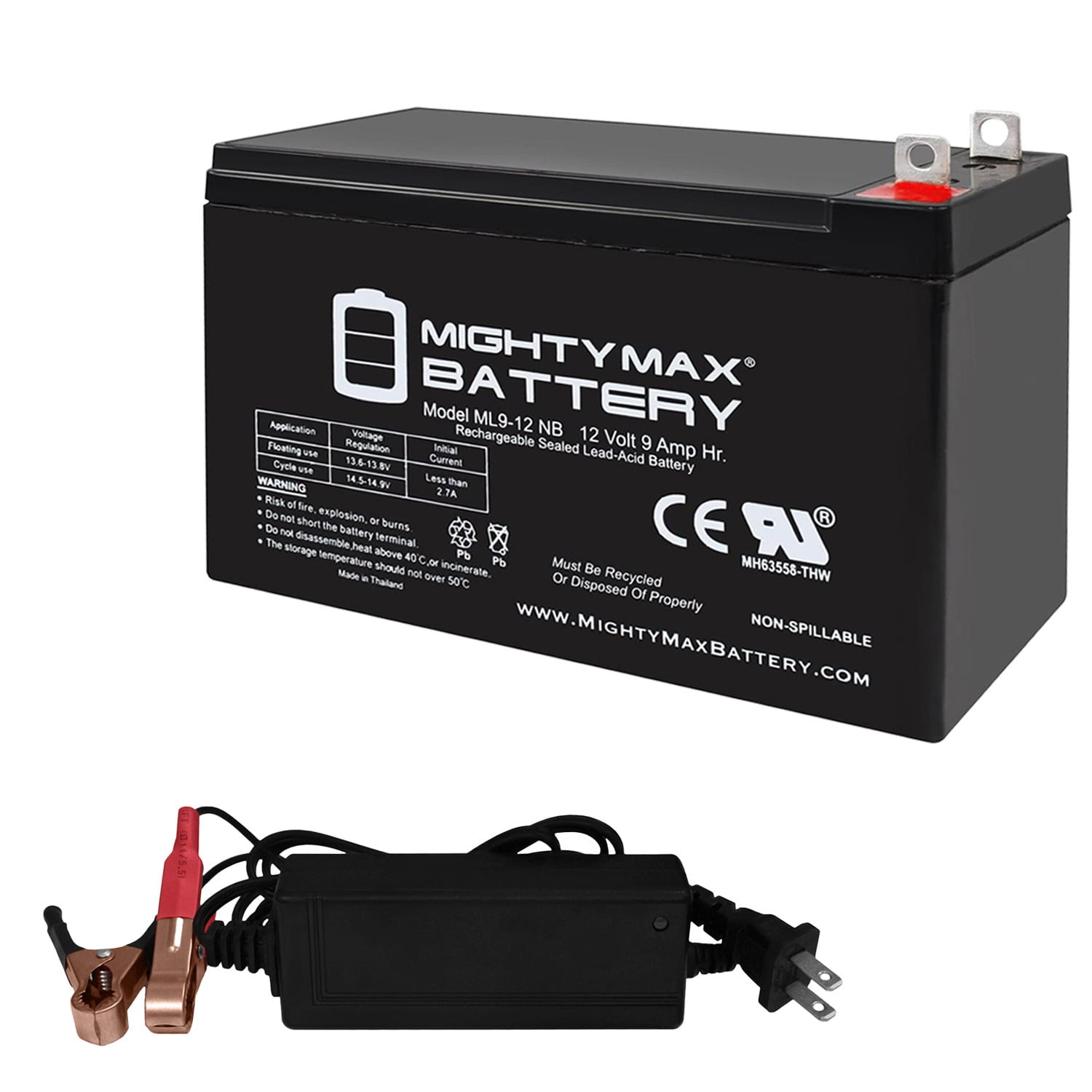 ML9-12NB -12 Volt 9 AH, Nut and Bolt (NB) Terminal, Rechargeable SLA ...