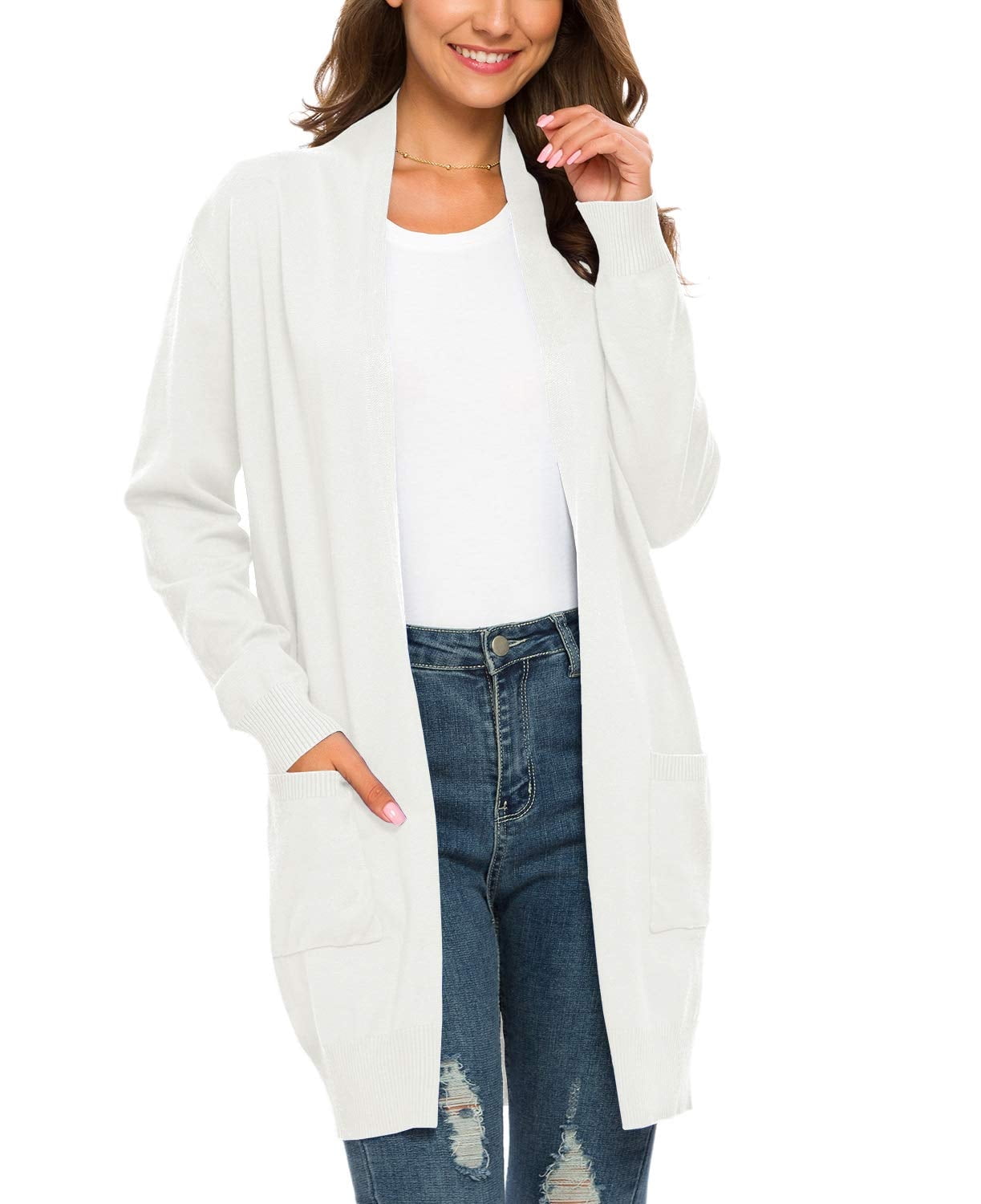 MLANM Essential Solid Open Front Long Knited Cardigan Sweater for Women ...