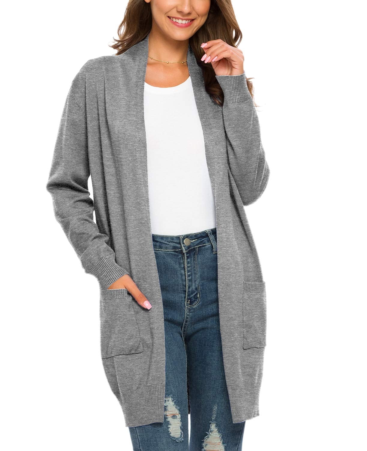 MLANM Women's Essential Lightweight Open Front Long Knit Cardigan ...