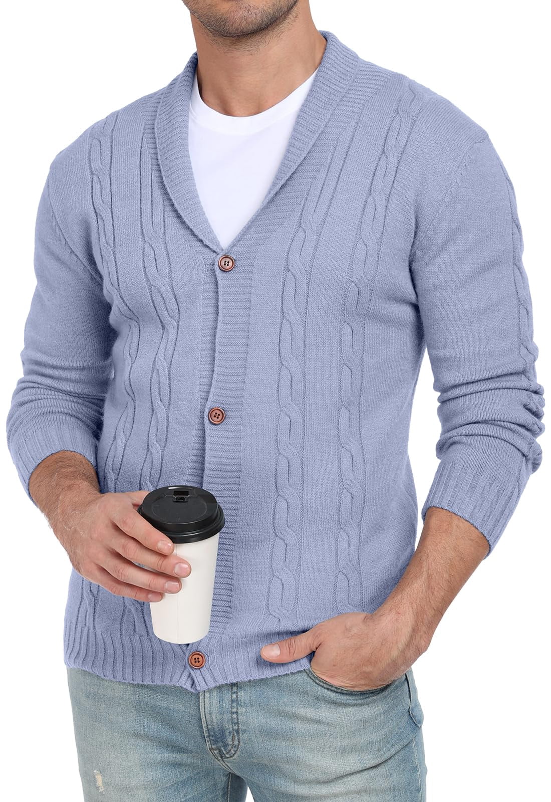 MLANM Men Cardigans V Neck Casual Knitted Sweaters Buttons Warm Jumpers ...