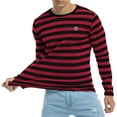 MLANM Men's Casual Cotton Striped Crewneck Long-Sleeve T-Shirt Basic ...