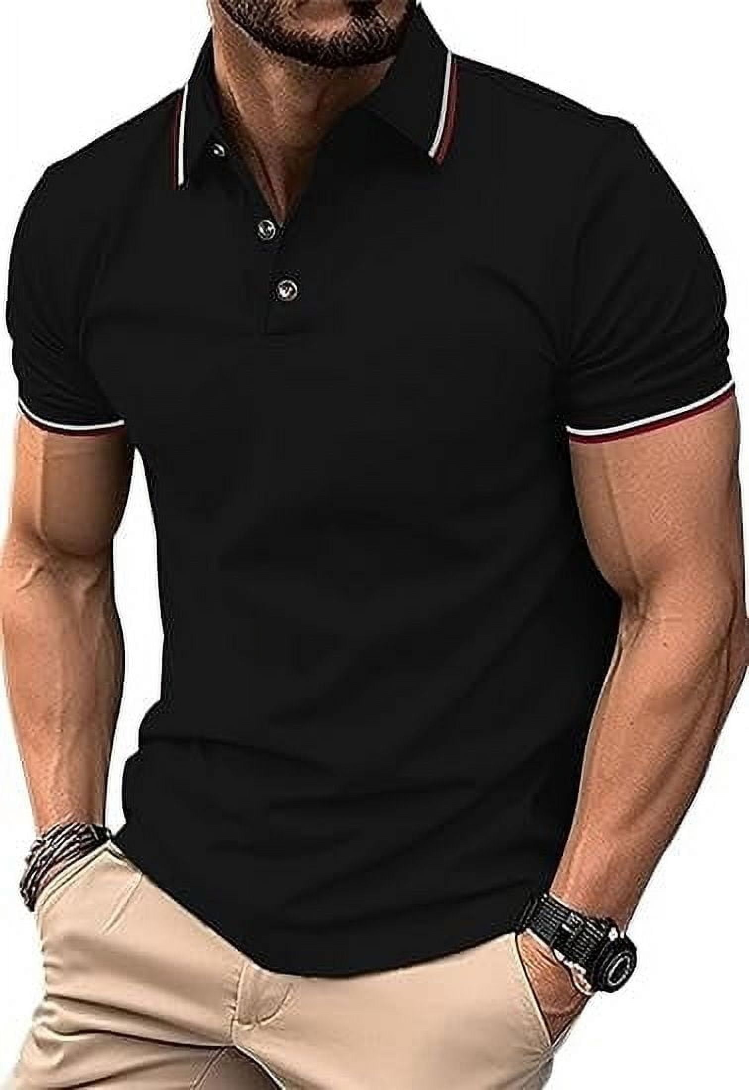 MLANM Men's Classic Fit Short Sleeve Dual Tipped Collar Polo Shirt, M ...