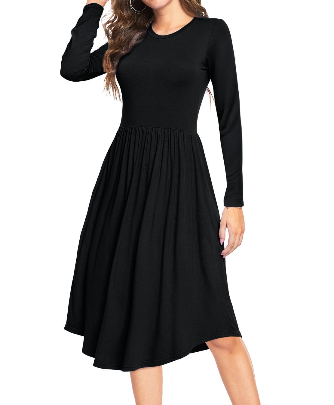 MLANM Women's Office Attire, Long Sleeve Polka Dot Casual Work Midi ...