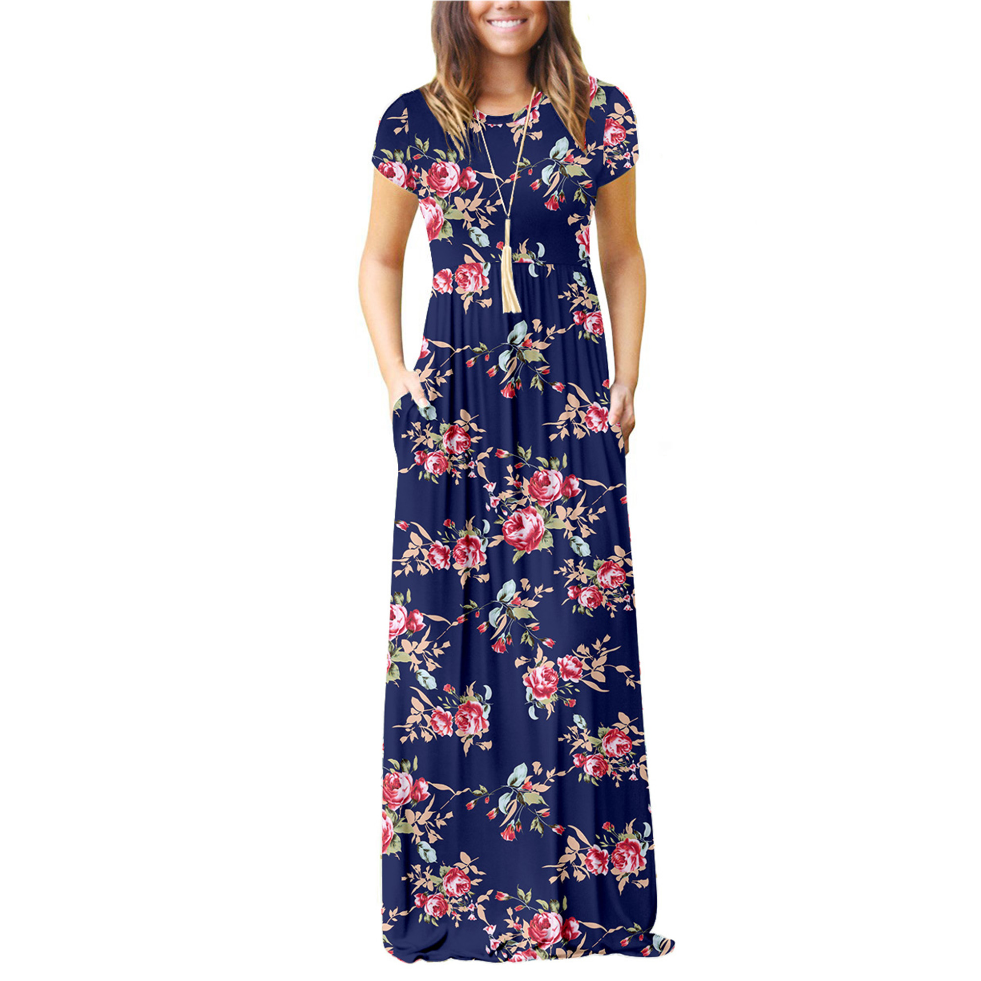 MLANM Women's Short Sleeve Casual Maxi Dresses Empire Party Evening ...