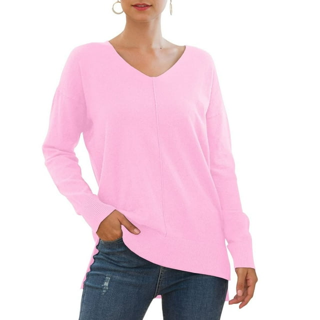 MLANM Women's V-Neck Pullover Sweaters Side Split Tunic Sweatshirt ...