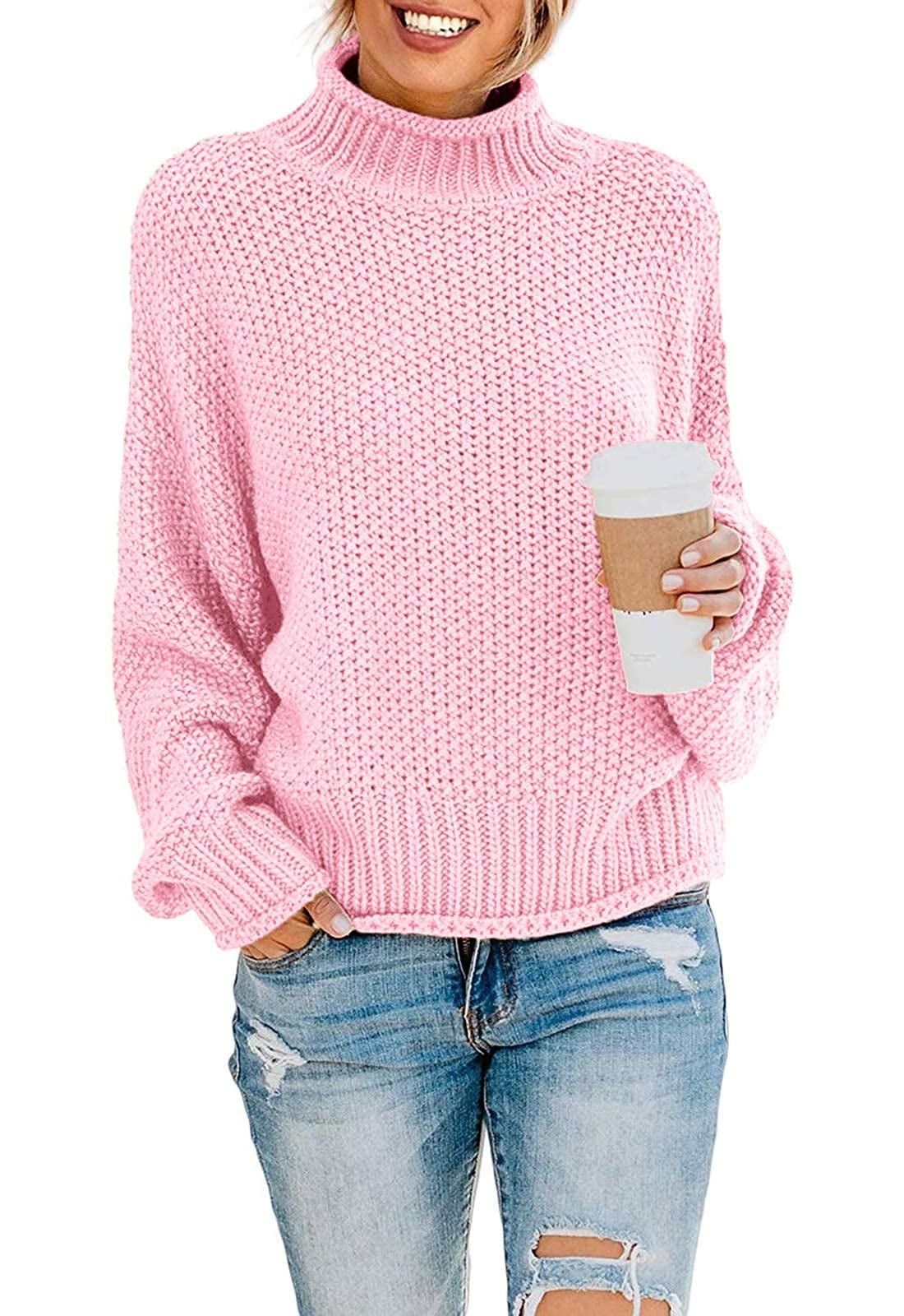 MLANM Women's Turtleneck Sweater, Loose Batwing Sleeve, Oversized ...