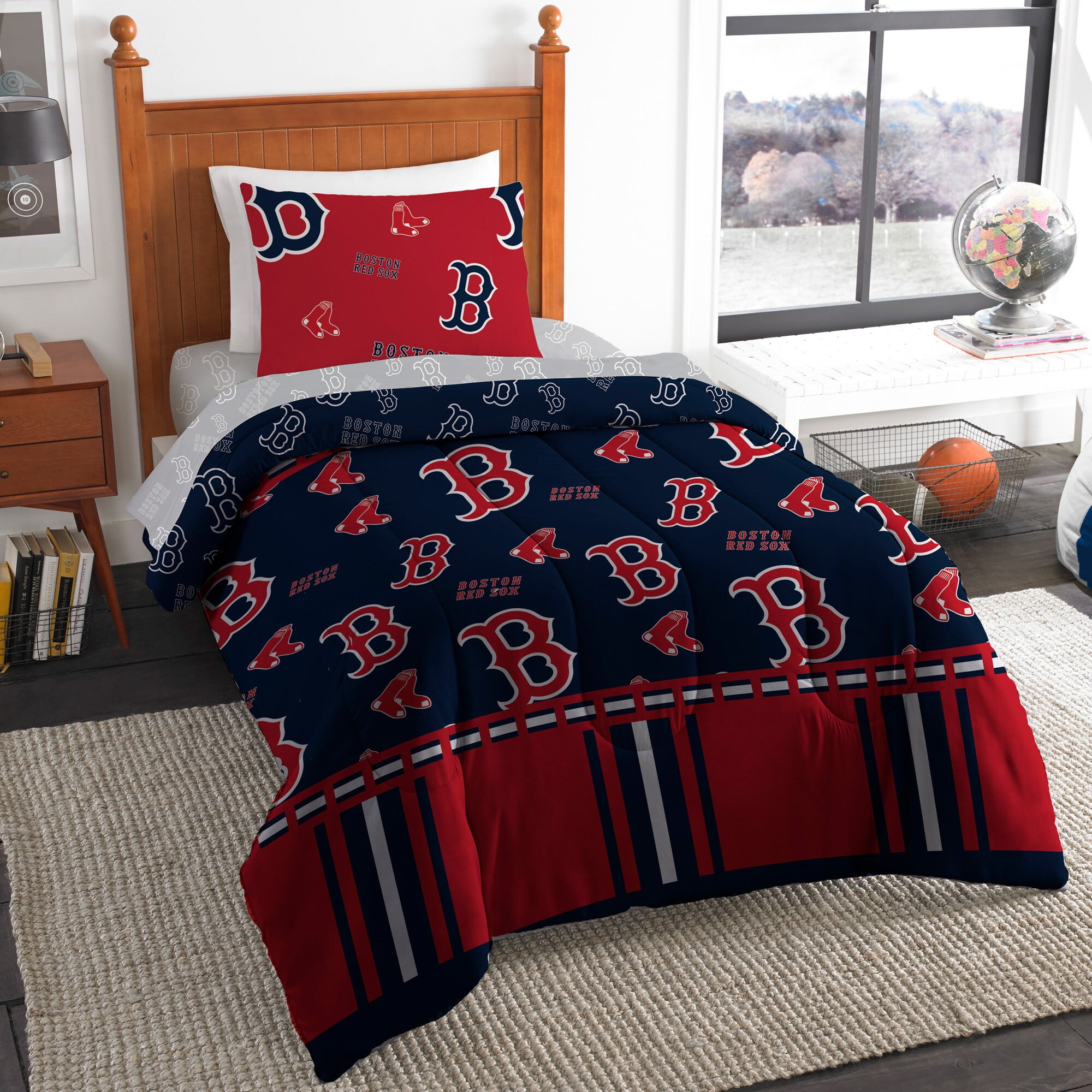 MLB Boston Red Sox Twin Comforter Complete Sheet Set, 4 Piece - Walmart.com