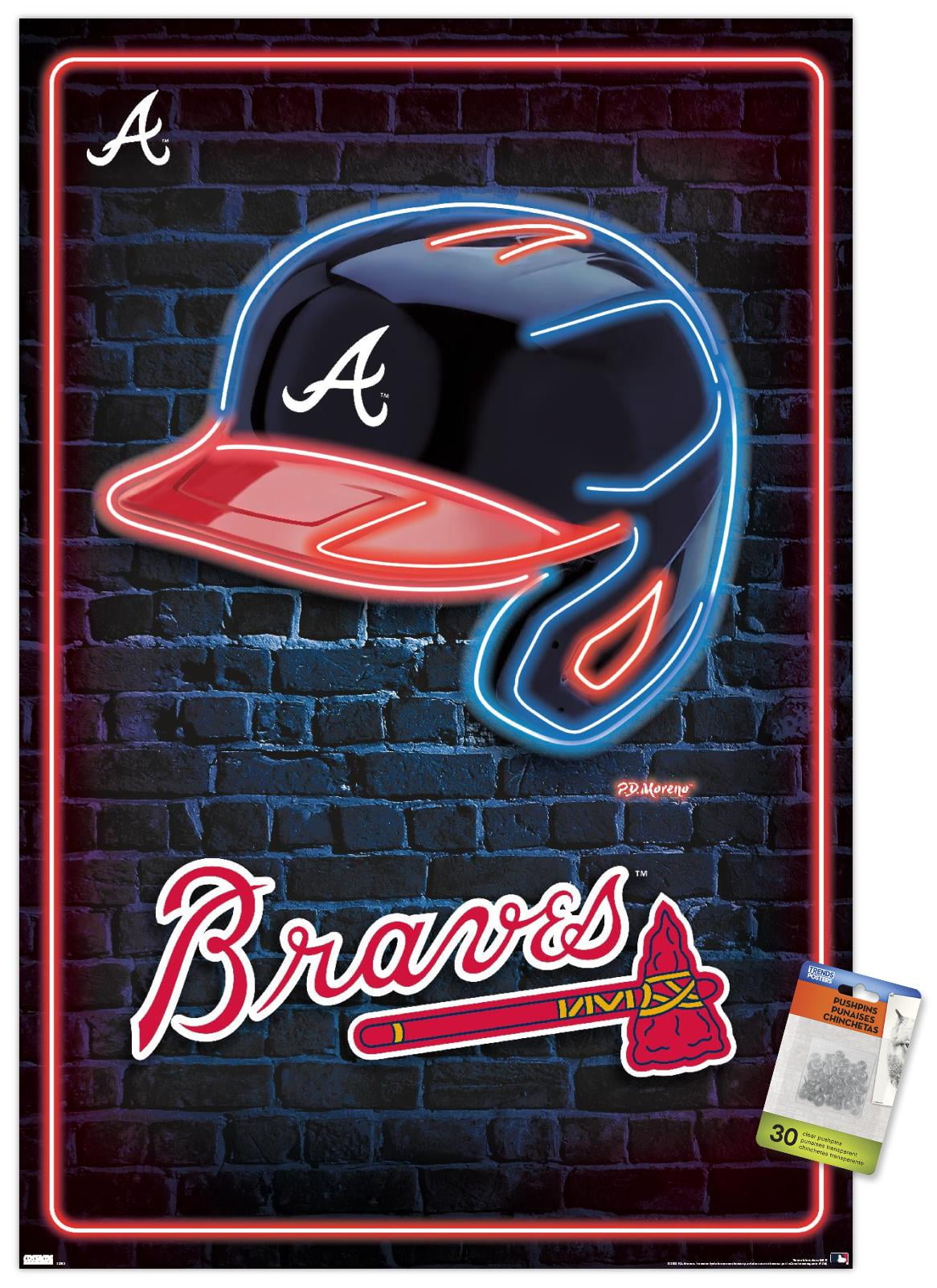 MLB Atlanta Braves - Neon Helmet 23 Wall Poster with Pushpins, 22.375 ...