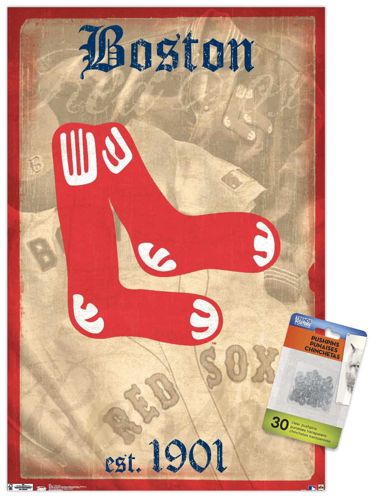 MLB Boston Red Sox - Retro Logo 14 Wall Poster with Push Pins, 14.725 ...