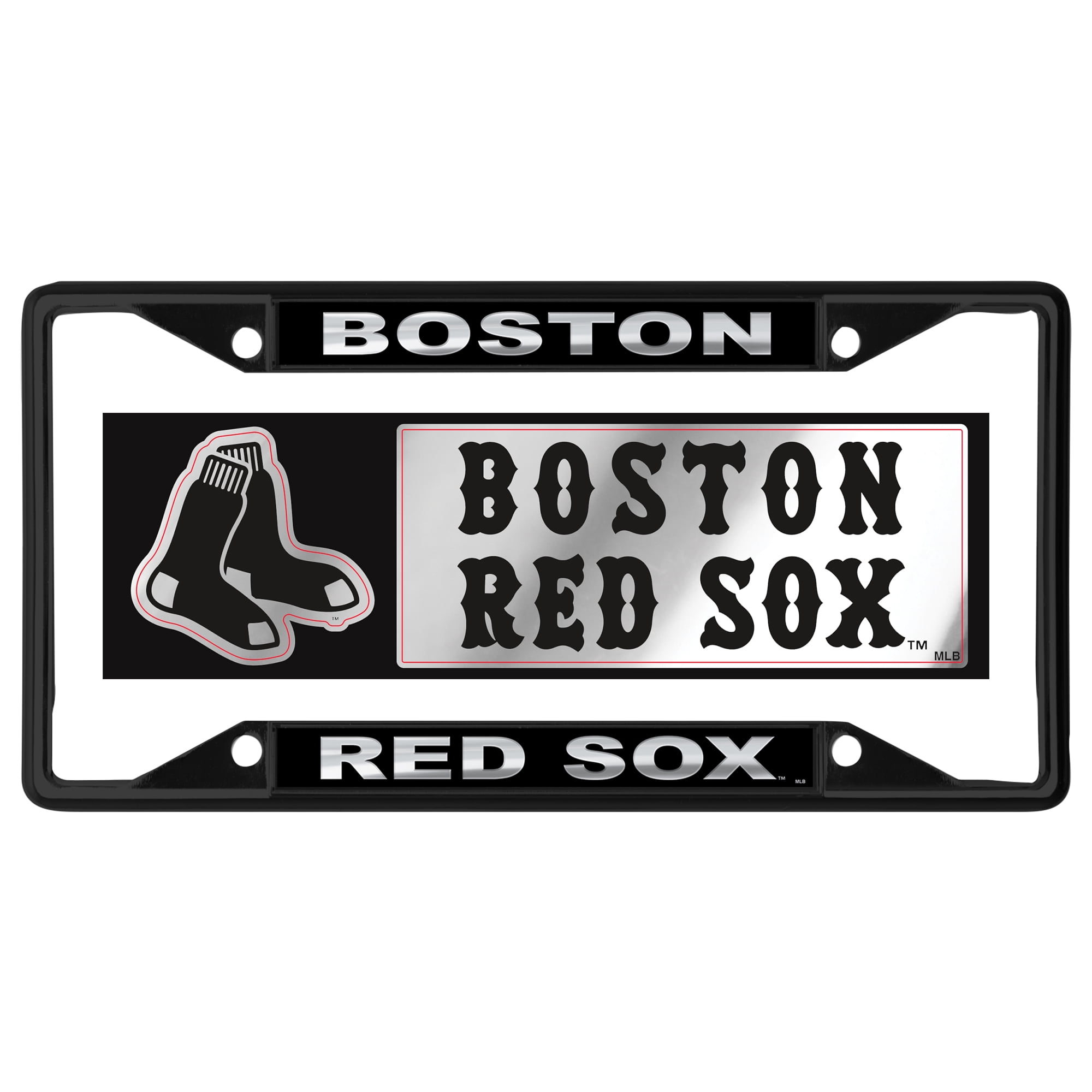 MLB Boston Red Sox Team Black Metal License Plate Frame with Metallic ...