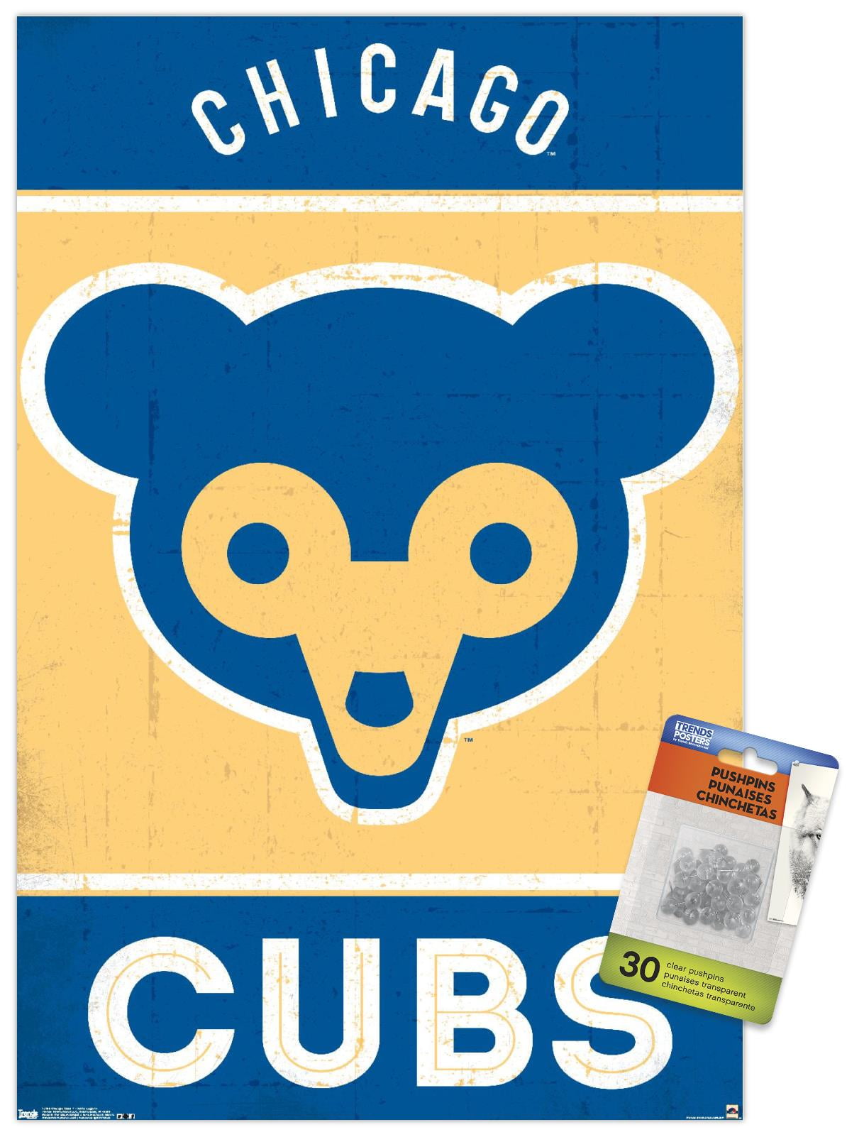 MLB Chicago Cubs - Retro Logo 14 Wall Poster with Push Pins, 14.725" x ...