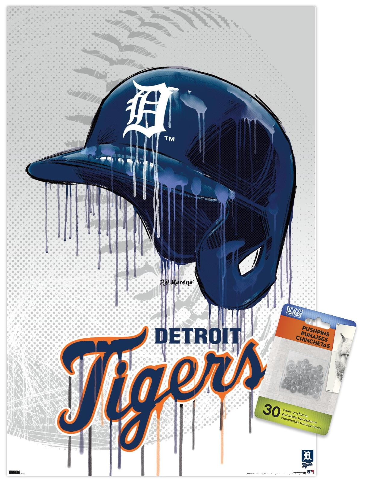 MLB Detroit Tigers - Drip Helmet 22 Wall Poster with Push Pins, 14.725 ...