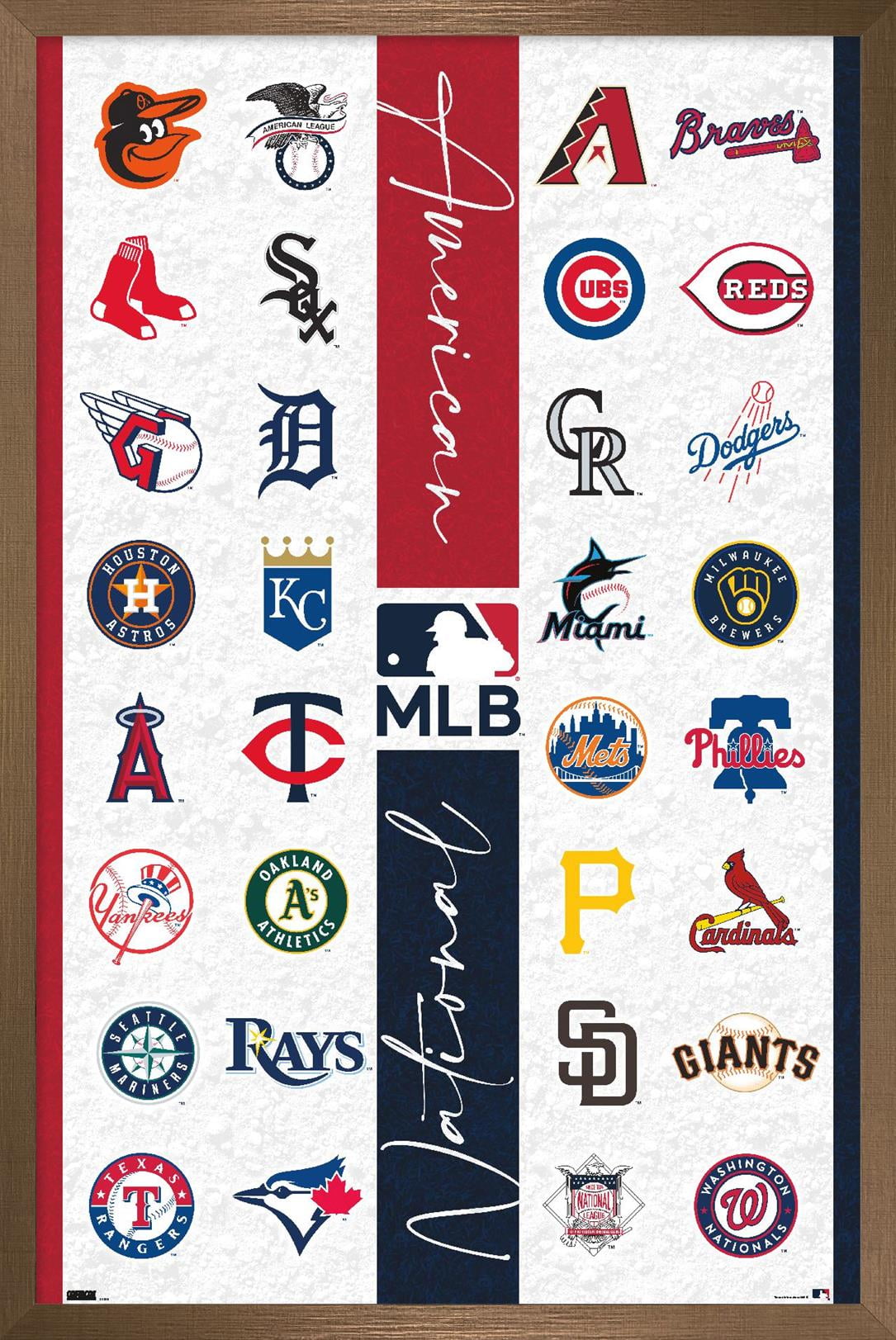 MLB League - Logos 23 Wall Poster, 22.375" x 34" Framed - Walmart.com