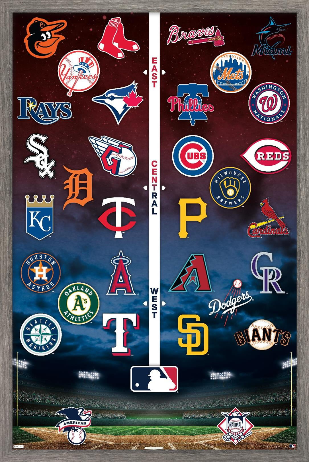 MLB League - Logos 24 Wall Poster, 14.725" x 22.375" Framed - Walmart.com