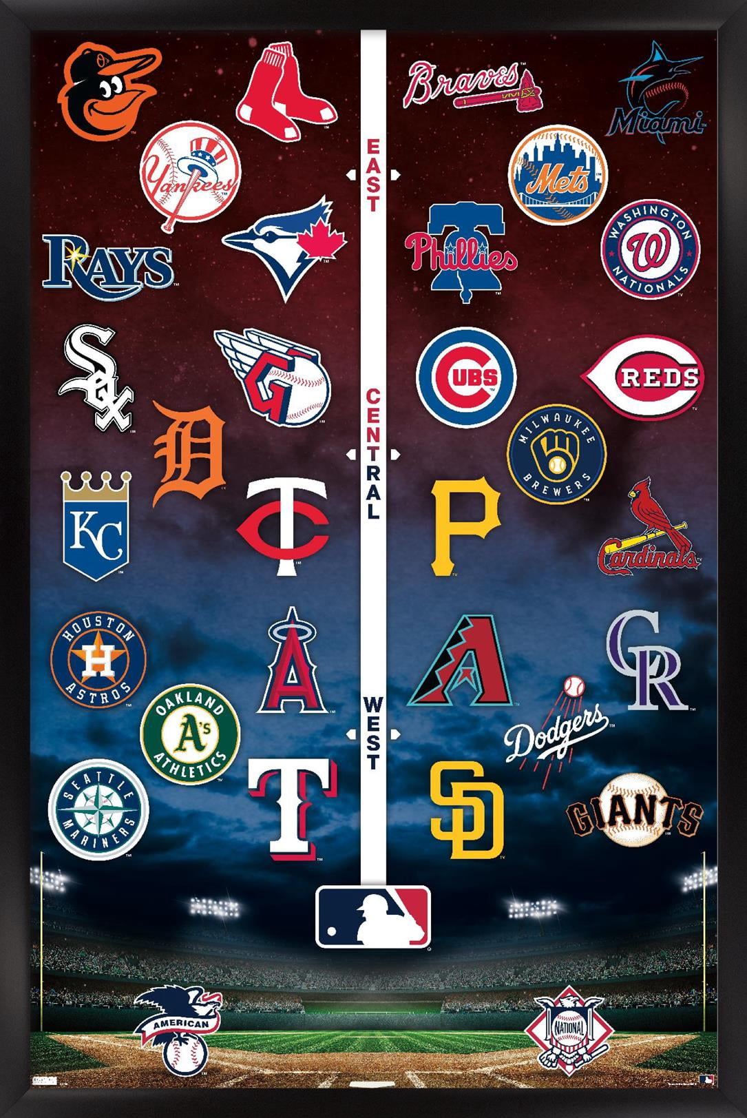 MLB League - Logos 24 Wall Poster, 22.375" x 34" Framed - Walmart.com
