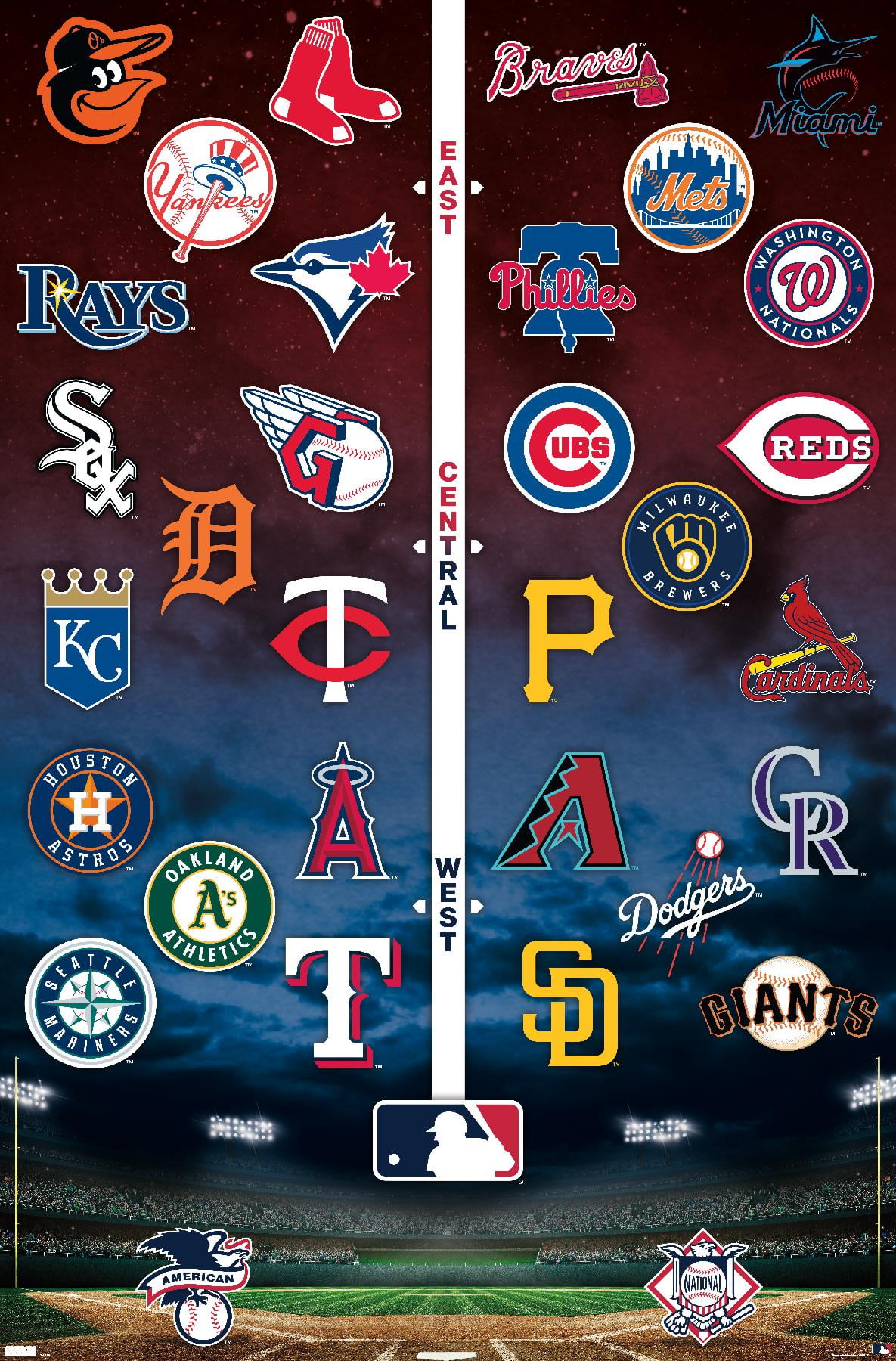MLB League - Logos 24 Wall Poster, 22.375" x 34" - Walmart.com
