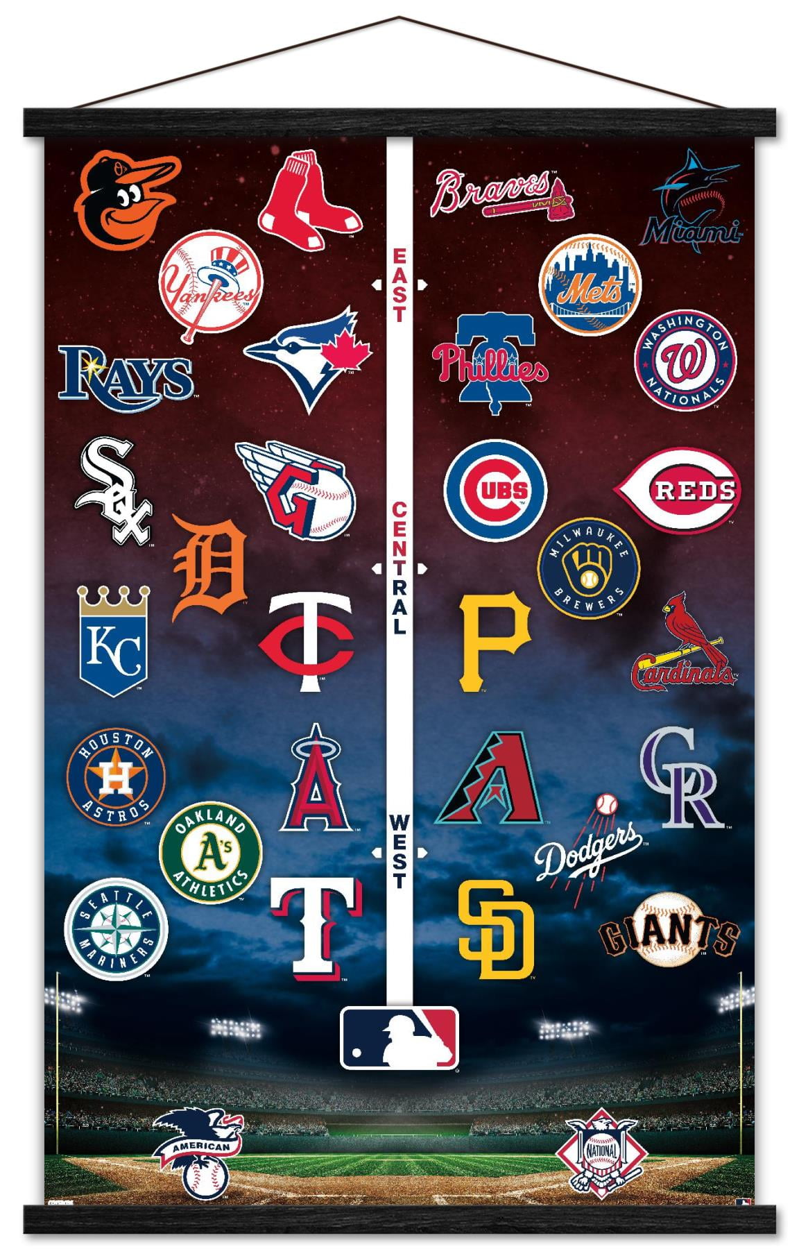 MLB League - Logos 24 Wall Poster with Magnetic Frame, 22.375" x 34 ...