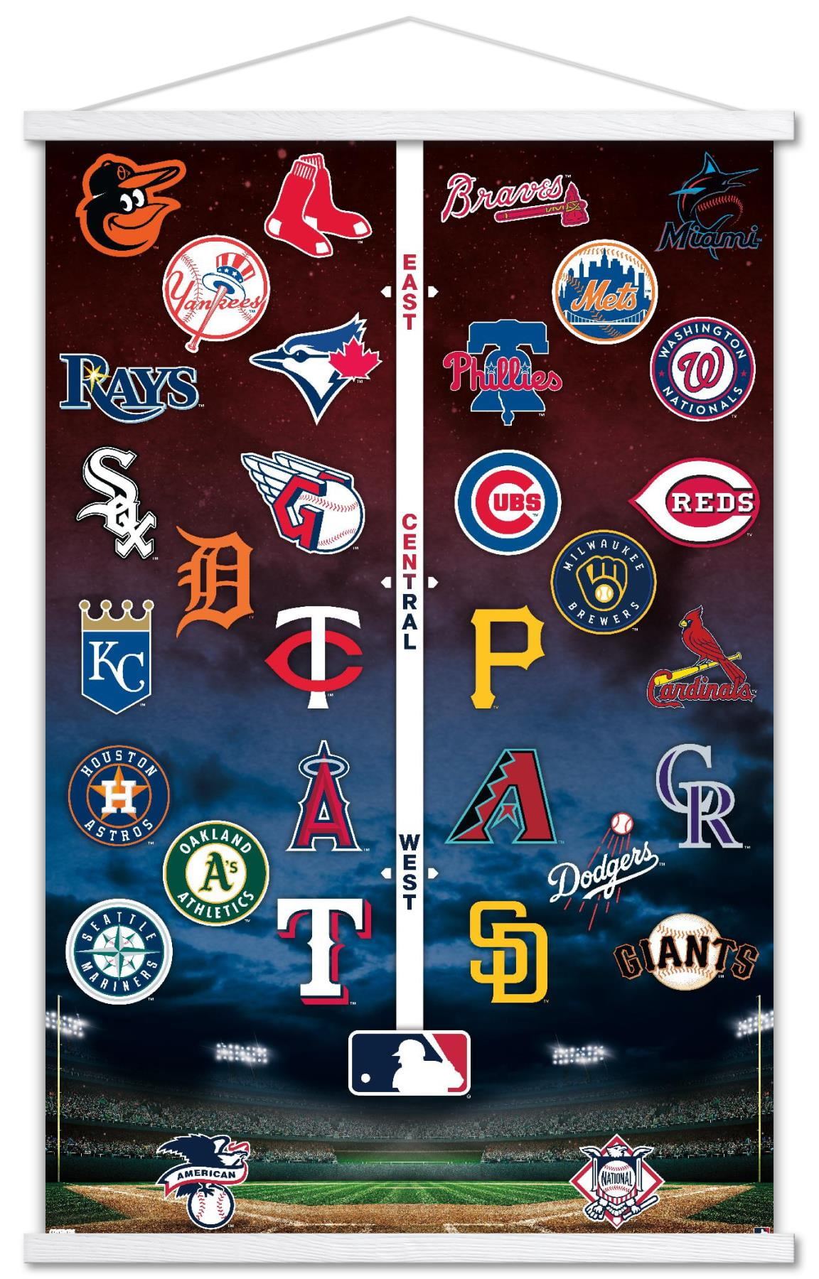 MLB League - Logos 24 Wall Poster with Magnetic Frame, 22.375" x 34 ...
