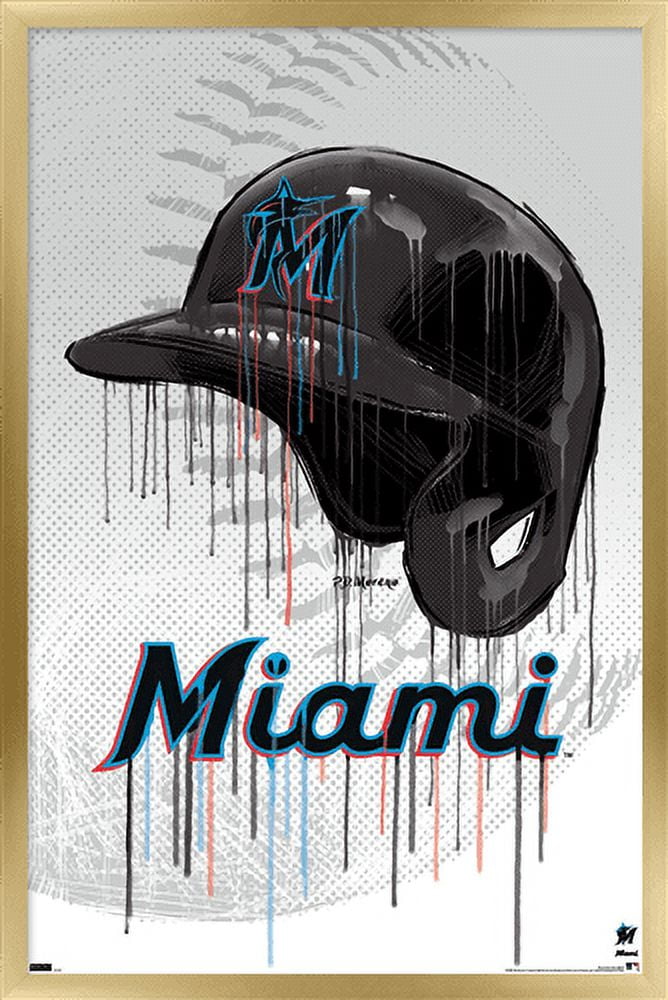 MLB Miami Marlins - Drip Helmet 22 Wall Poster, 22.375" x 34" Framed ...