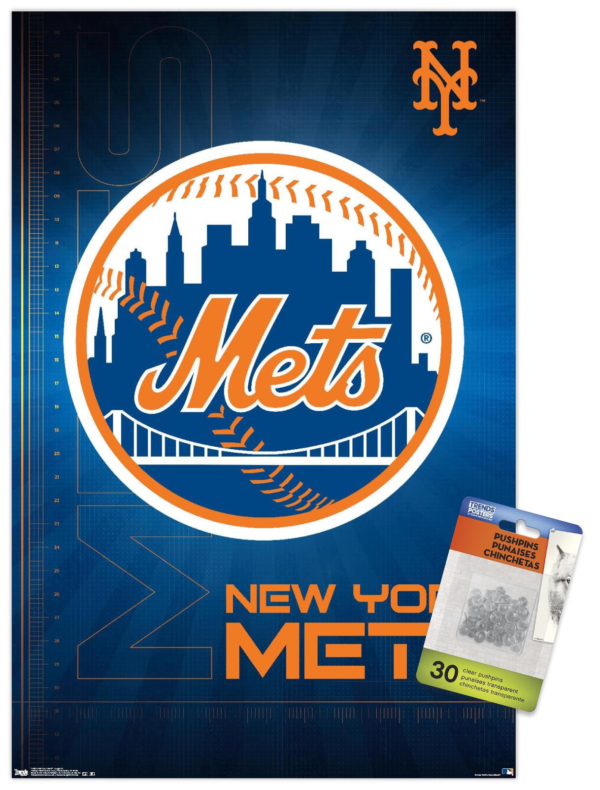 MLB New York Mets - Logo 16 Wall Poster with Push Pins, 14.725" x 22. ...