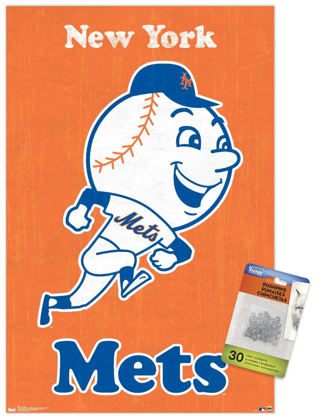 MLB New York Mets - Retro Logo 11 Wall Poster with Push Pins, 14.725" x ...