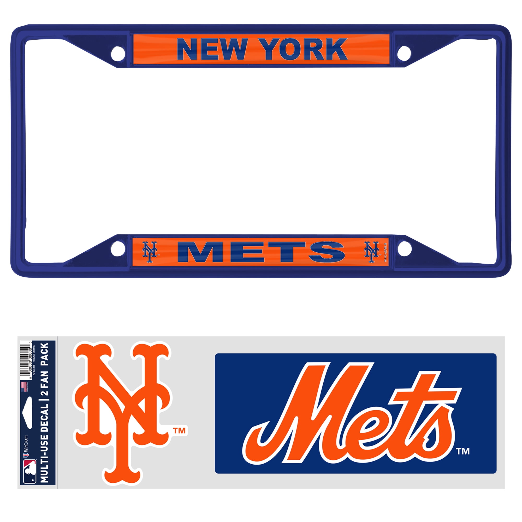 MLB New York Mets Team Colored Metal License Plate Frame with Multi Use ...