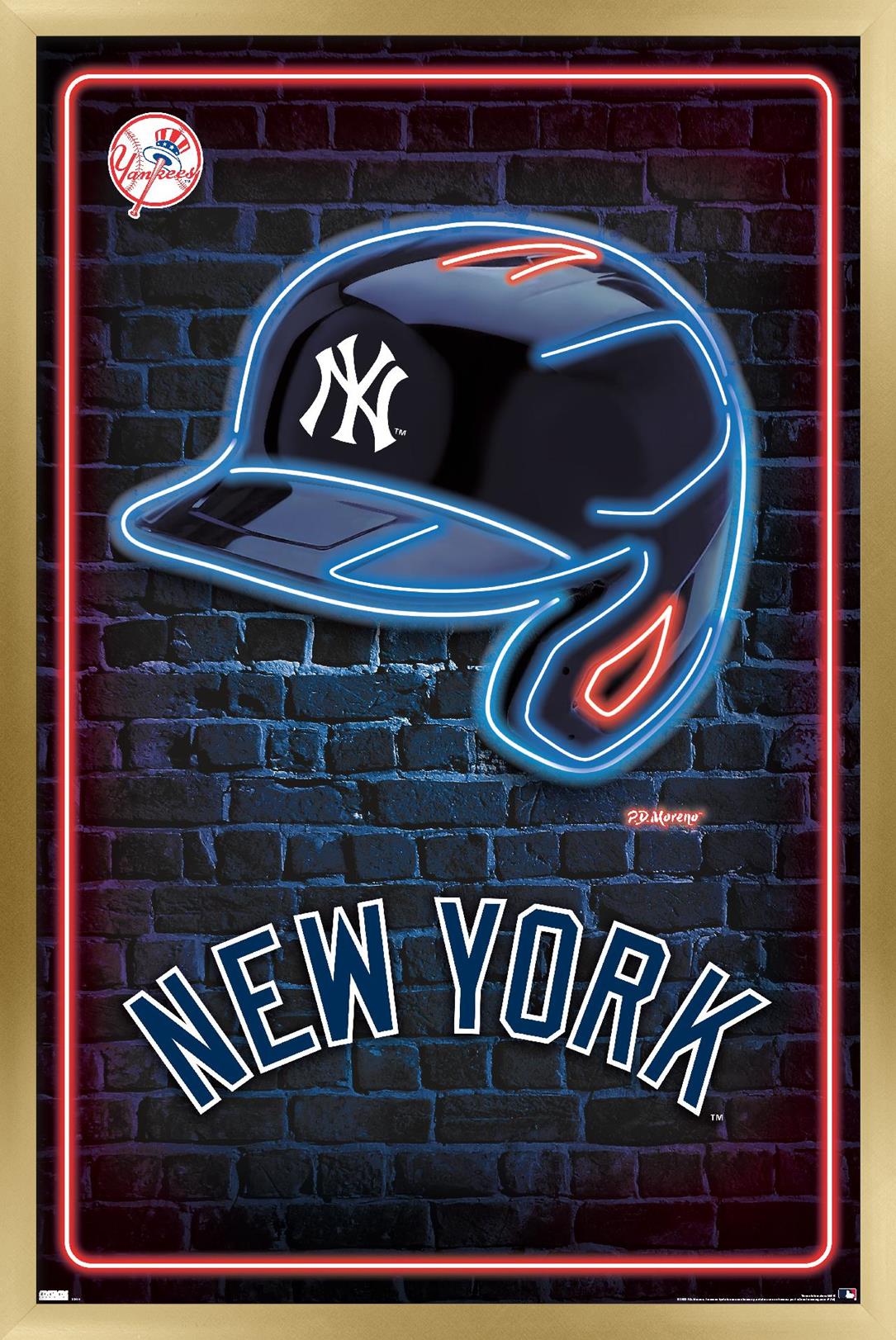 MLB New York Yankees - Neon Helmet 23 Wall Poster, 22.375" x 34" Framed ...