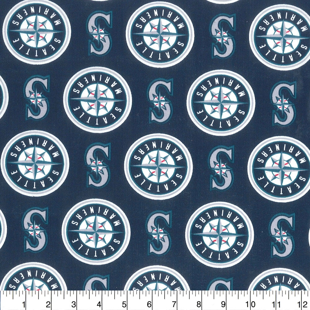 MLB Seattle Mariners 58" 100% Cotton Sports Logo Craft Fabric By the ...