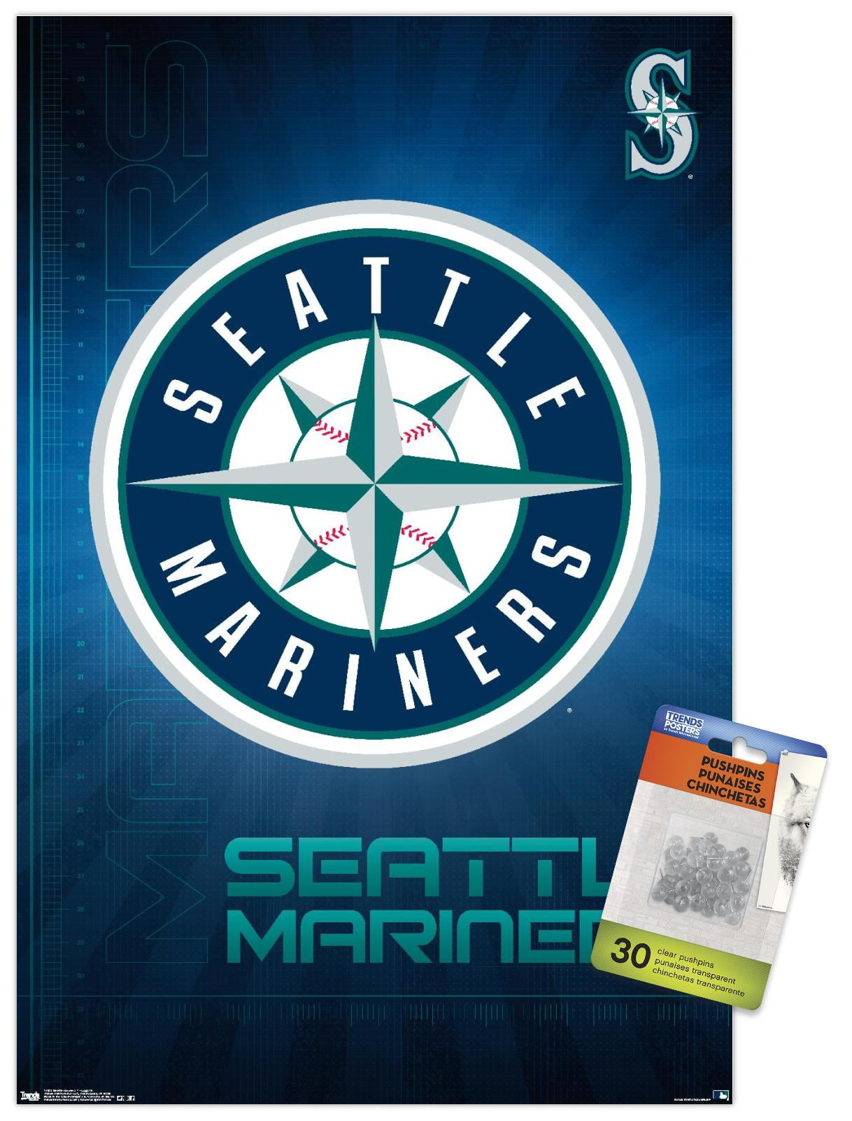 MLB Seattle Mariners - Logo 16 Wall Poster with Push Pins, 14.725" x 22 ...