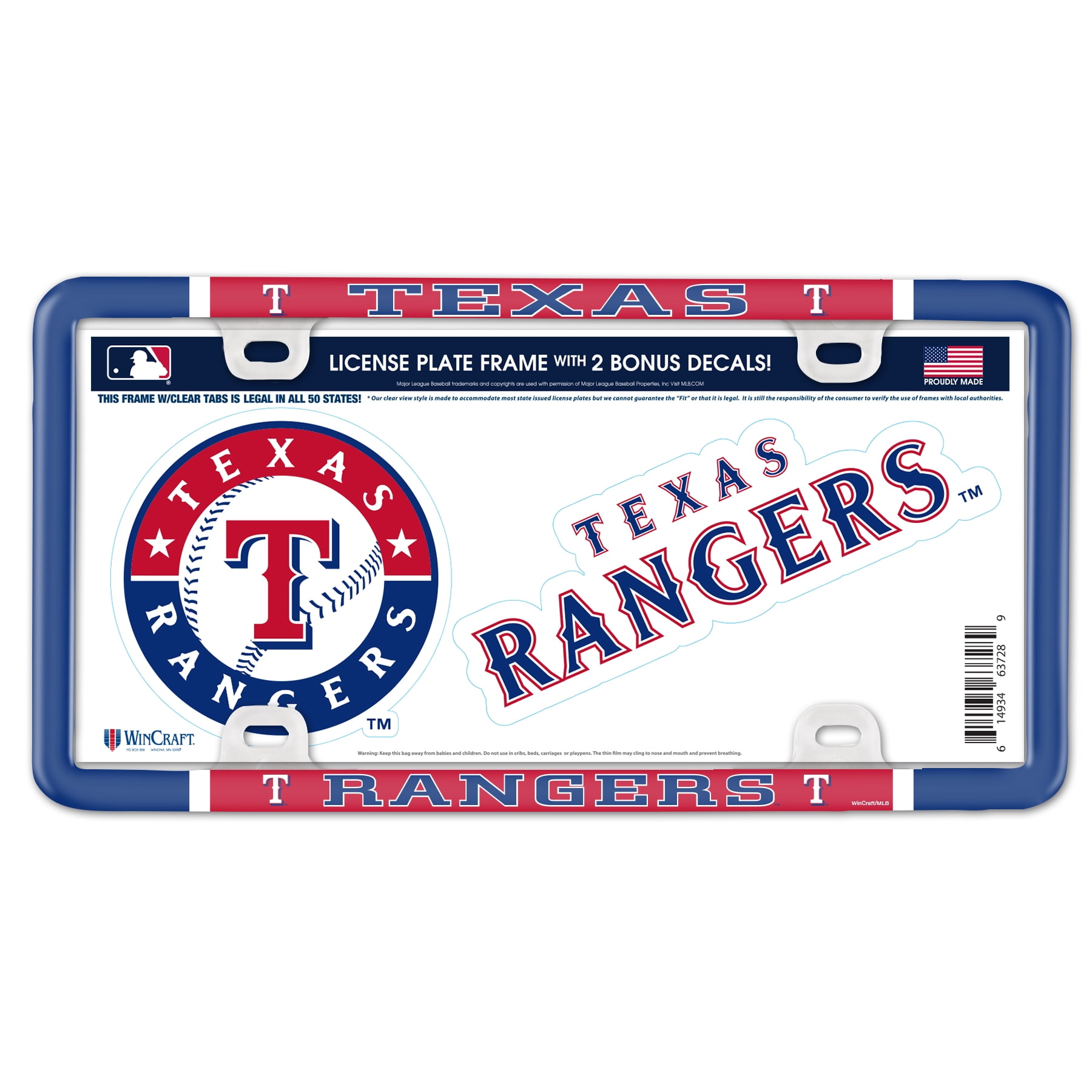 MLB Texas Rangers Prime License Plate Frame with Decal Set - Walmart.com