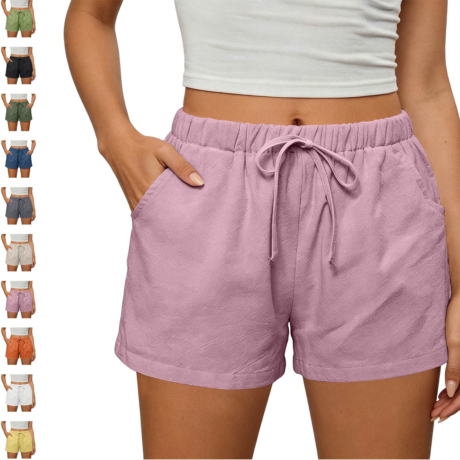 MLCDZ Bermuda Shorts for Women Cotton Linen Comfy Comfortable Elastic ...
