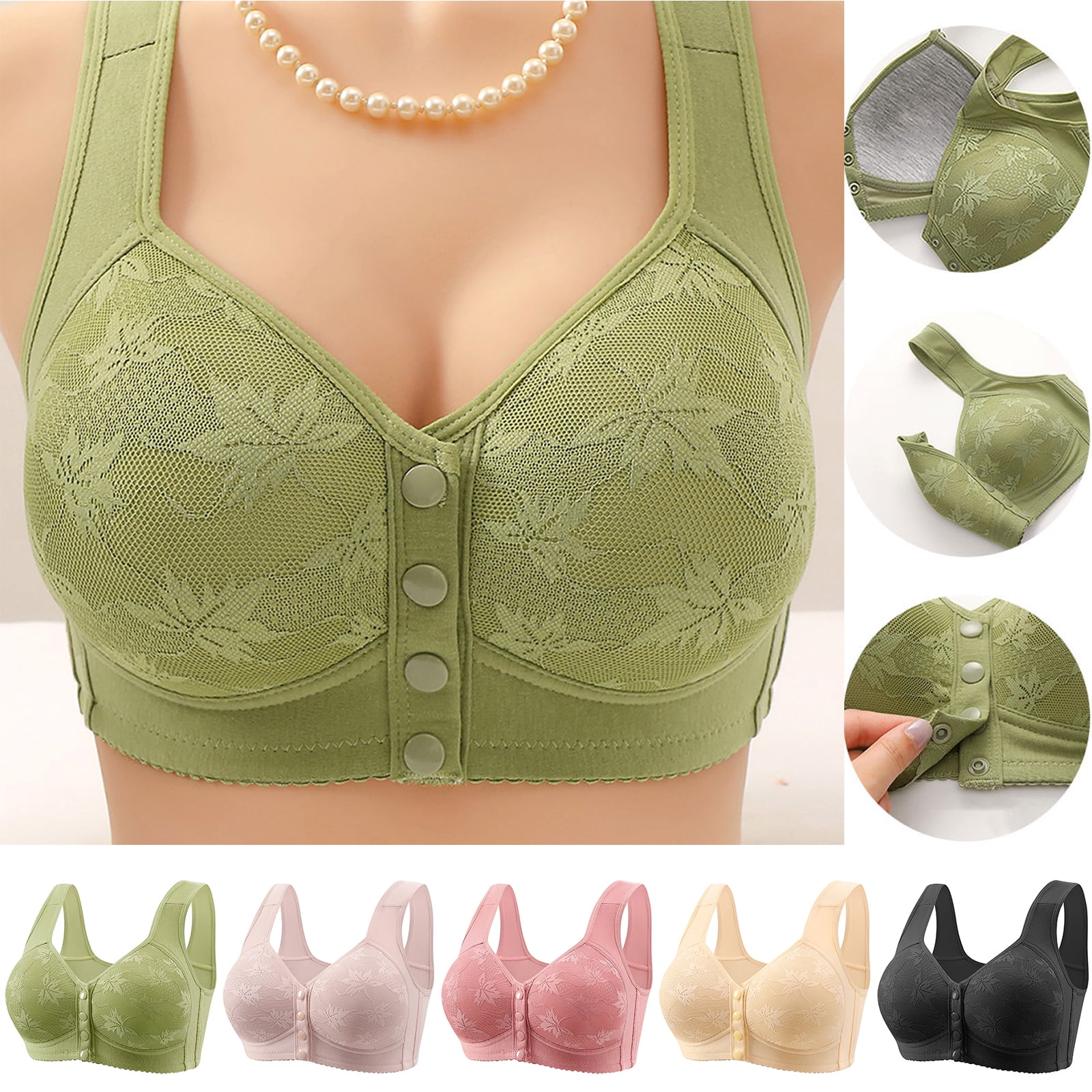 MLCDZ Large Size Daisy Bra for Older Women, Wireless Breathable Front Closure Daisy Bra, Full ...