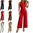 MLCDZ Women's Summer 2 Piece Suit Sets Sleeveless Round Neck Button ...