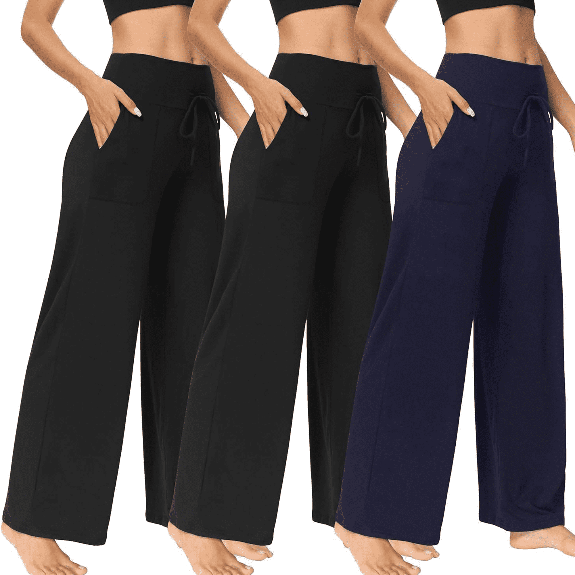 MLDRA, Women's Wide Leg Pants, 3 Pack, Pockets, High Waist - Walmart.com