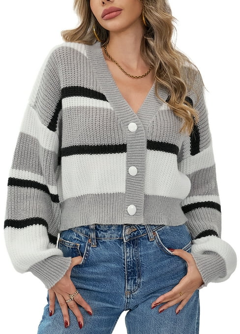 Eytino Womens Cardigan Womens Sweaters Plaid V Neck Button Down Long ...