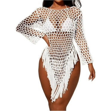 Besolor Women's Swimsuit Cover up V Neck Crochet Hollow out Ruffle ...