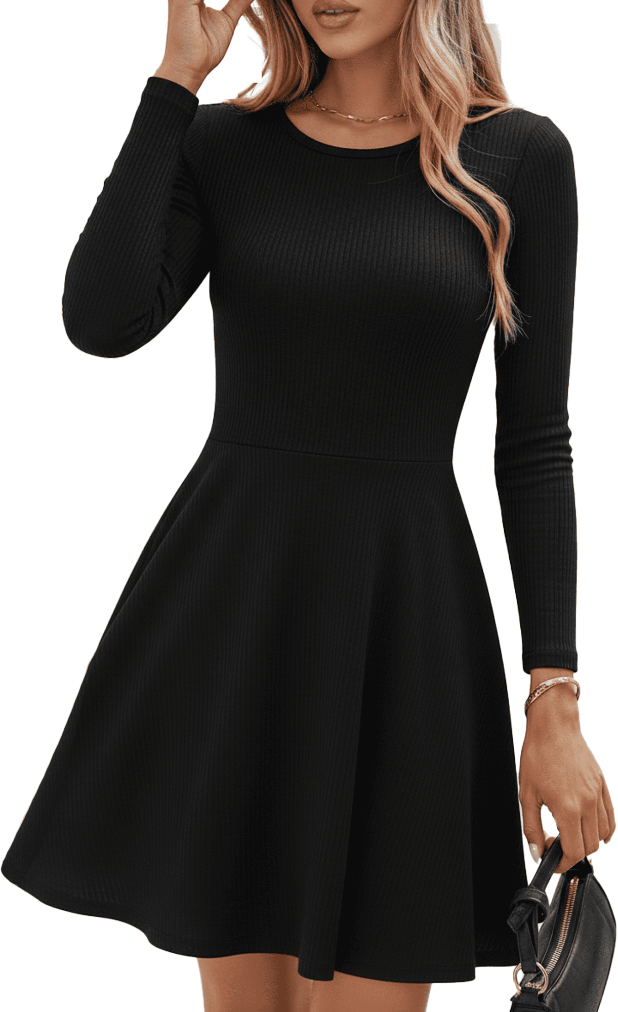 MLDRA Dress for Women Casual Long Sleeve Ribbed Knit A-Line Flowy Fall ...
