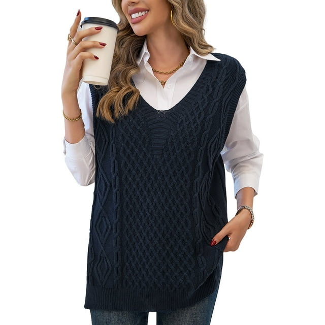 MLDRA Womens Sweater Vest Knitted V Neck Sleeveless Pullover Knitwear ...
