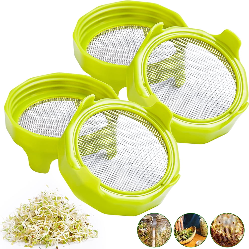 MLFU Quart Mason Plastic Sprouting Jar Lids, 4 Pack Stainless Steel for ...
