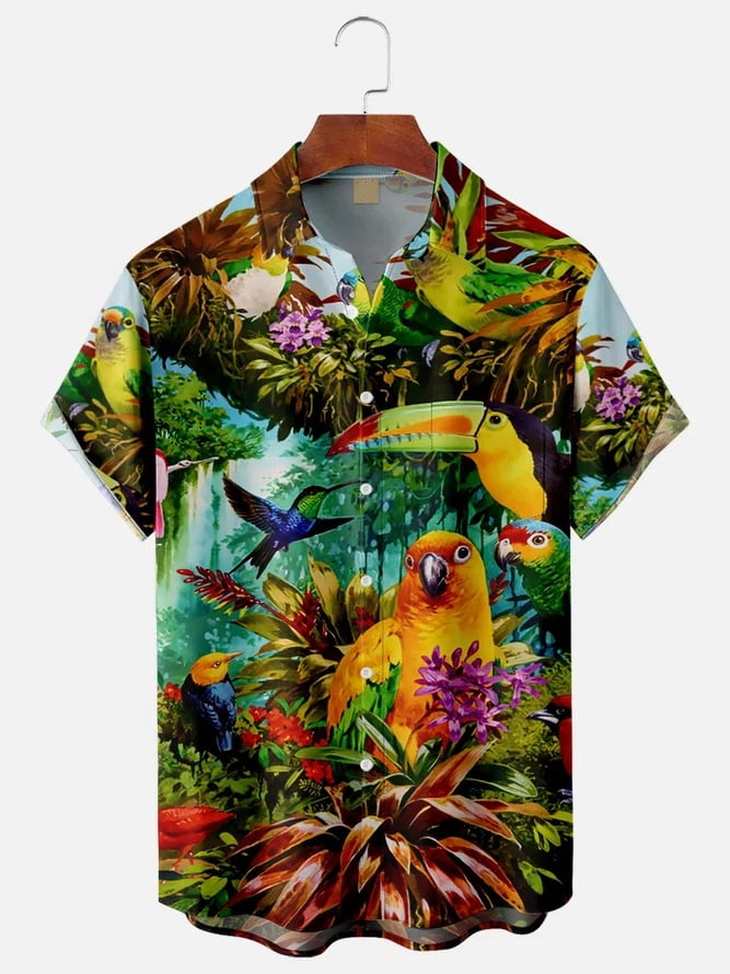 Mlfu Bird Mens Short Sleeve Button Down Beach Shirt Graphic