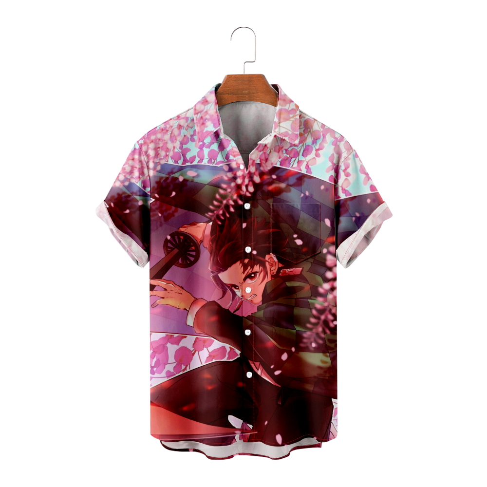 Mlfu Demon Slayer Unisex Youth Anime Short Sleeve Button Up Shirt