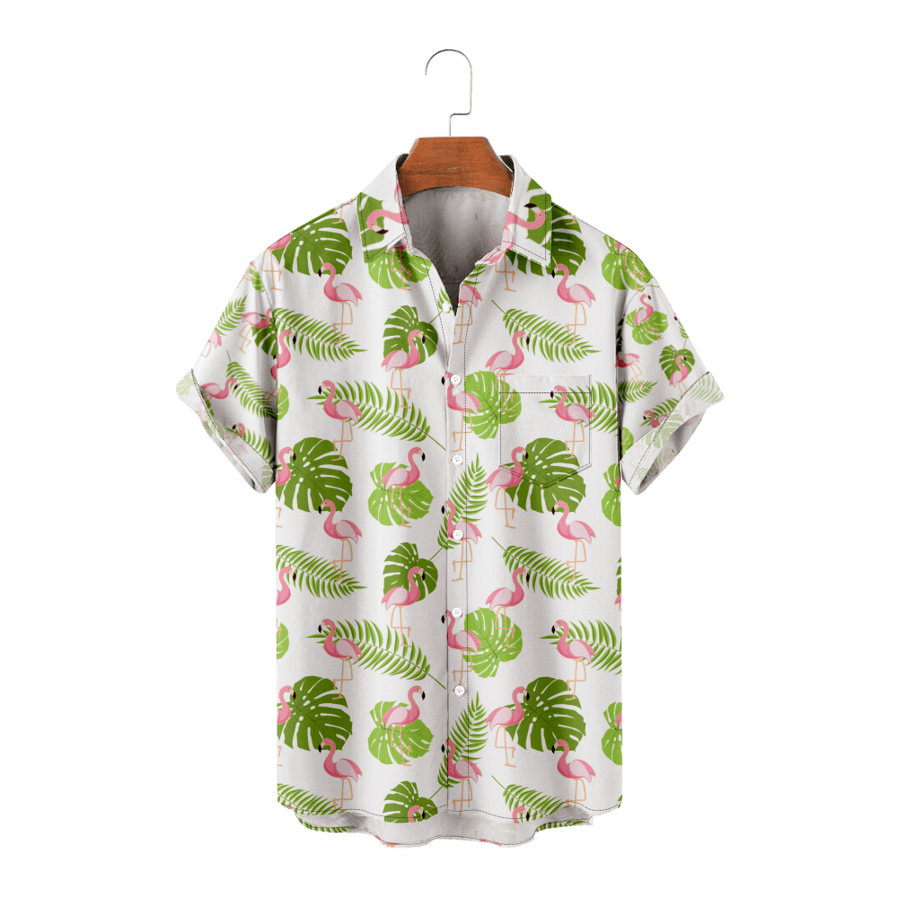 Mlfu Plus Size Shirt Short Sleeve Button Down Regular Fashion Flamingo