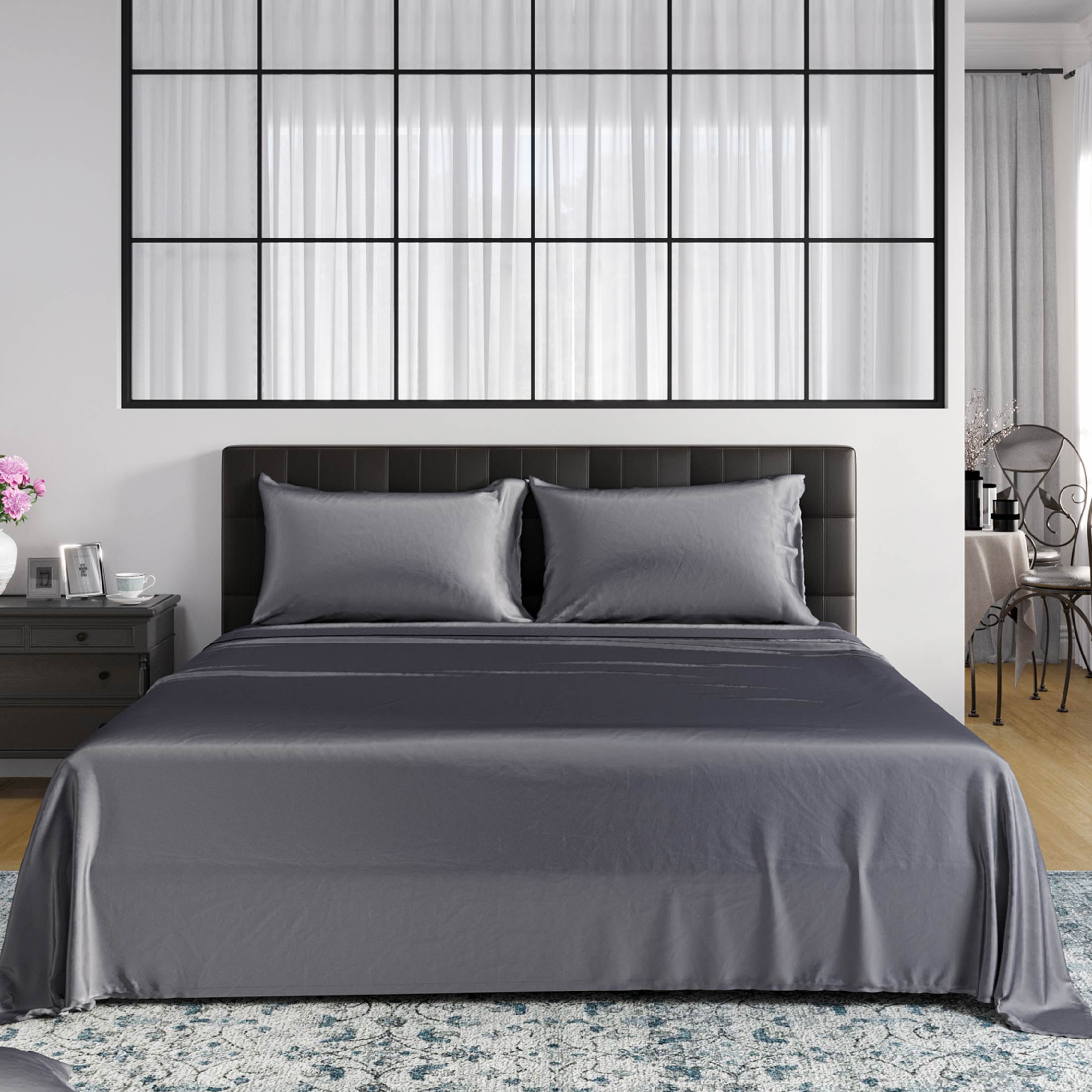 MLILY Ego Deep Pocket Size Bamboo Bed Sheets Set, Queen, Dark Gray ...